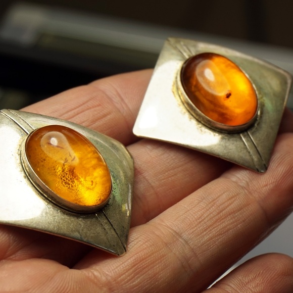 Handmade | Jewelry | Bold Amber Clip On Rhombus Earrings Gift For Women ...